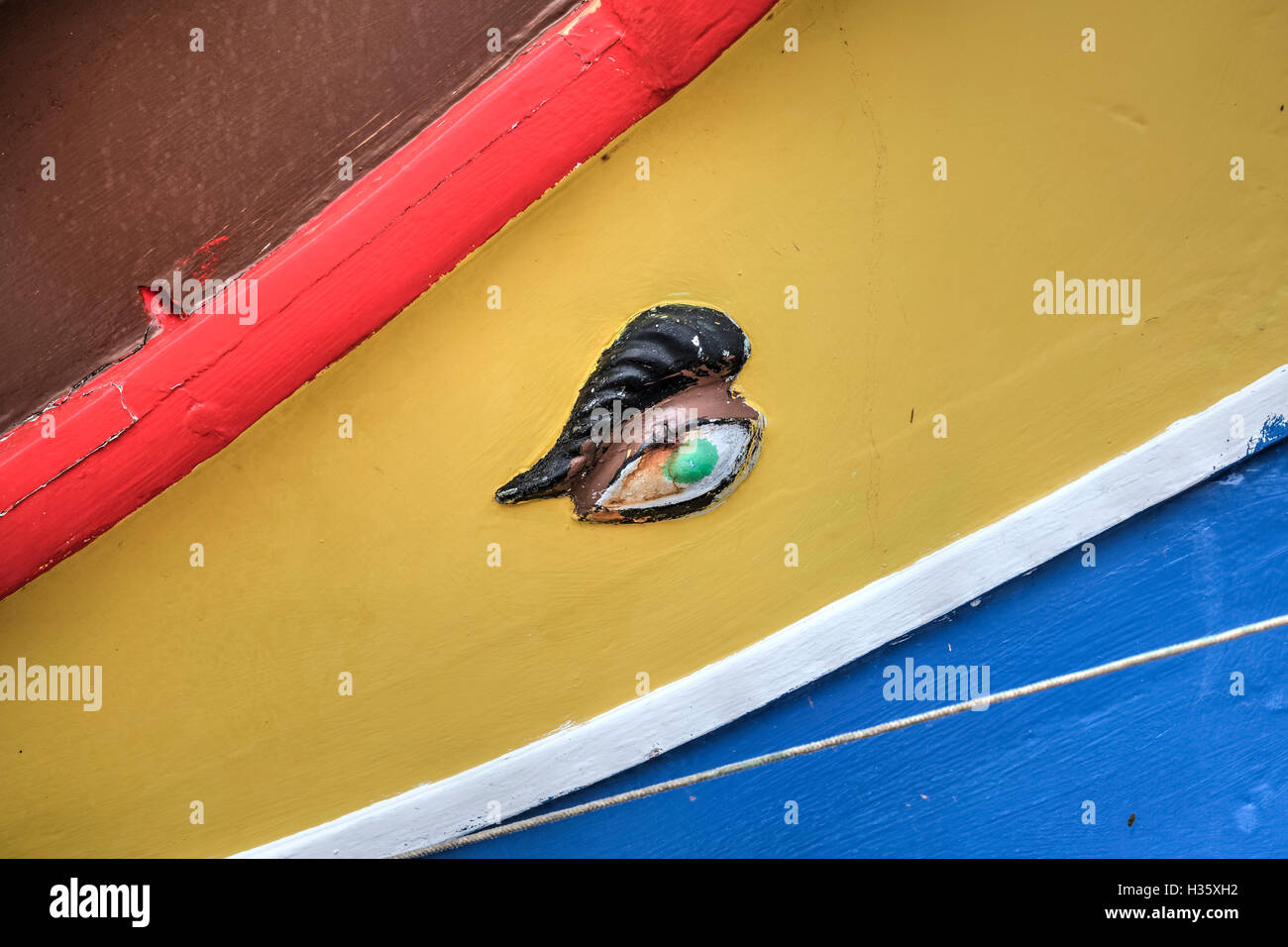 Bow of traditional Maltese fishing boat called Luzzu, with the Eye of ...