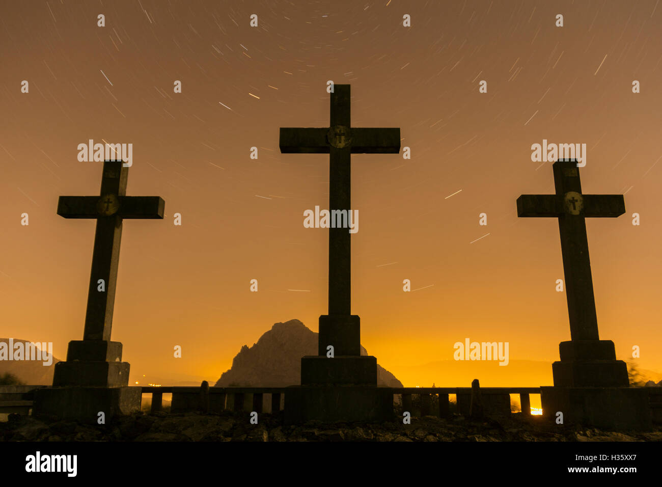 cross at night in spanish mountain Stock Photo - Alamy
