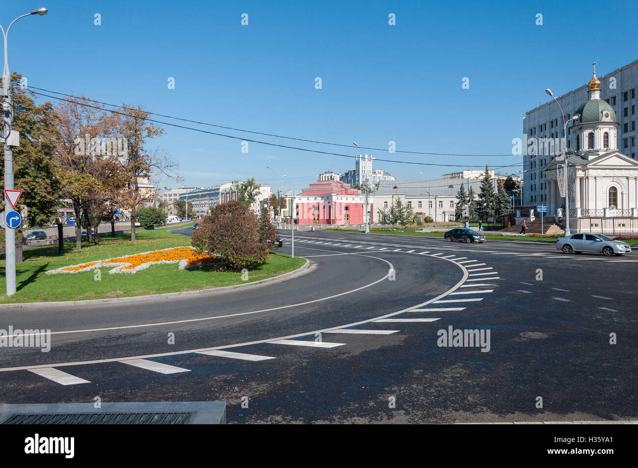 Moscow, Russia - 09.21.2015. View of Arbat Square, chapel of Boris and ...