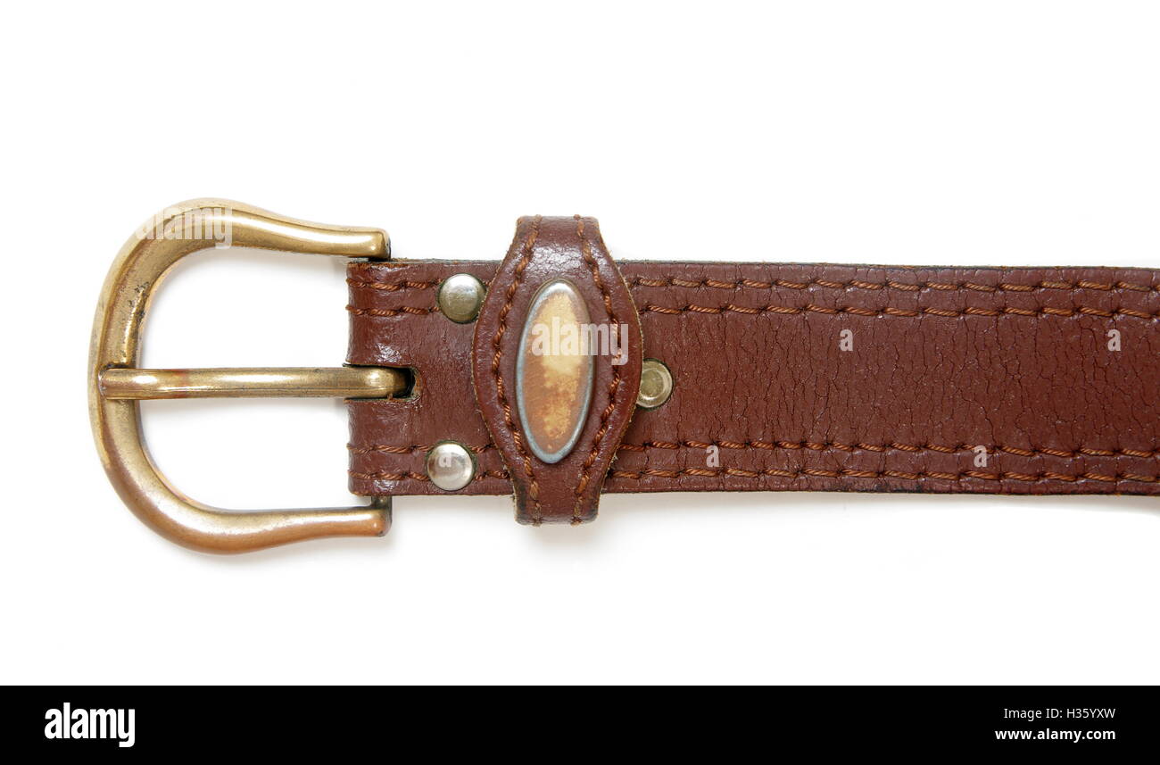 old vintage leather belt on white Stock Photo - Alamy