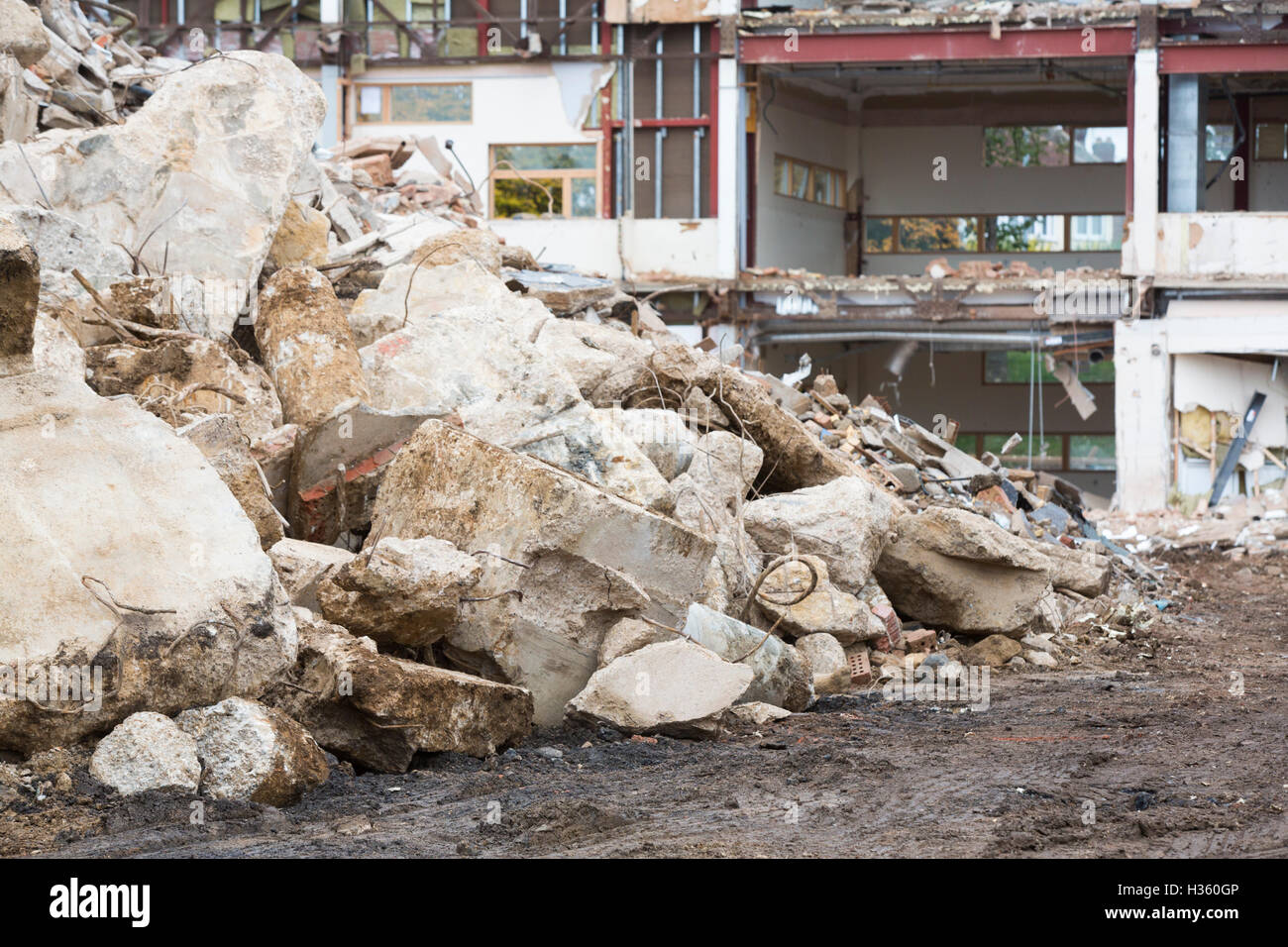 A demolition site in the UK. Pictured are heavy plat machines ...