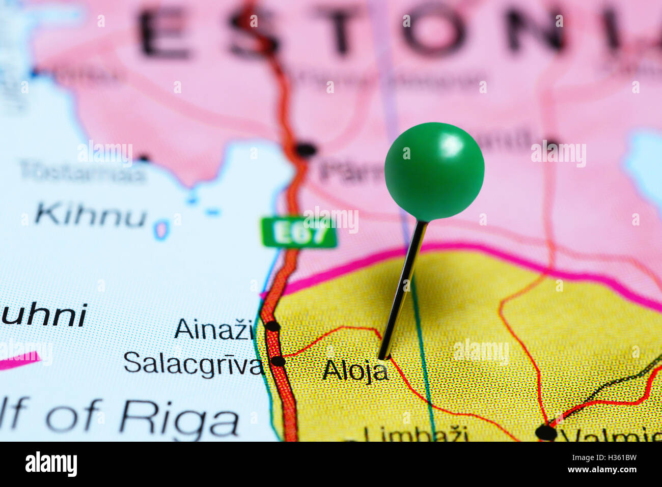 Aloja pinned on a map of Latvia Stock Photo - Alamy