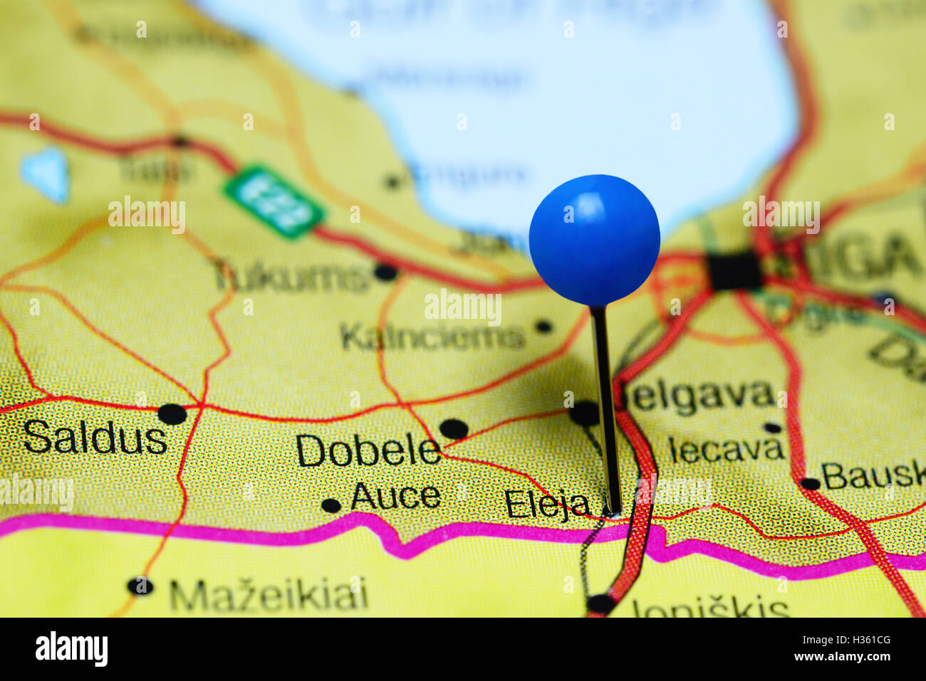 Eleja pinned on a map of Latvia Stock Photo - Alamy