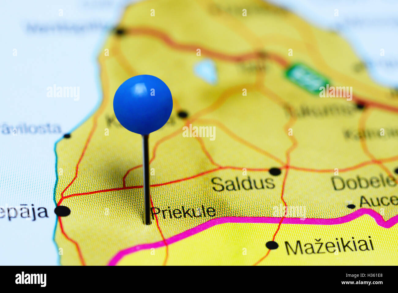 Priekule pinned on a map of Latvia Stock Photo - Alamy