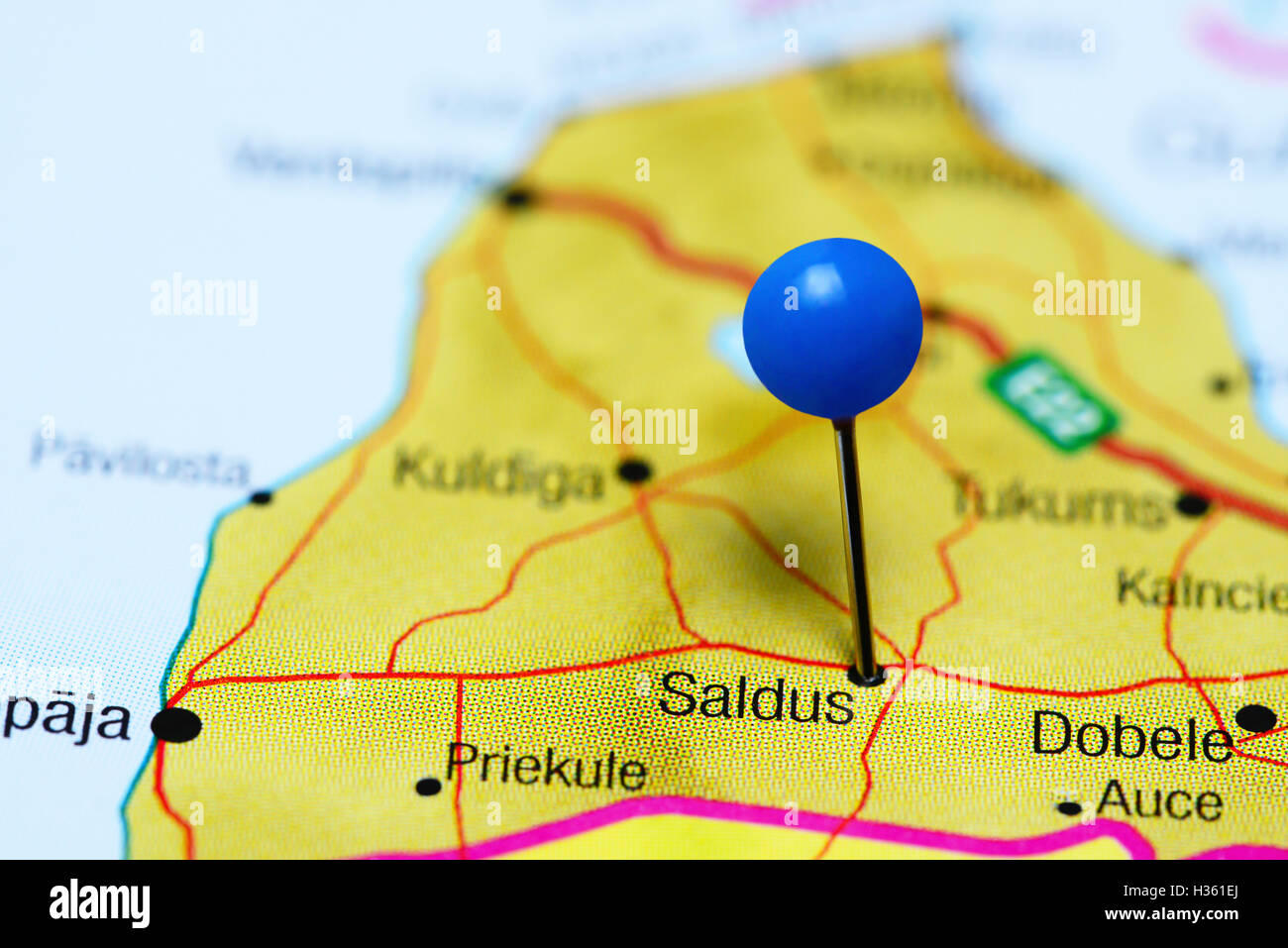 Saldus pinned on a map of Latvia Stock Photo - Alamy