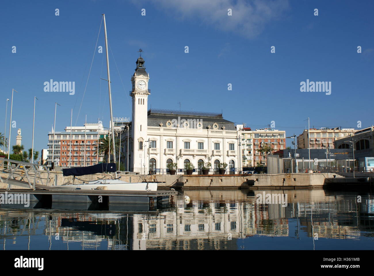 Port clock building, Valencia, Spain Stock Photo - Alamy
