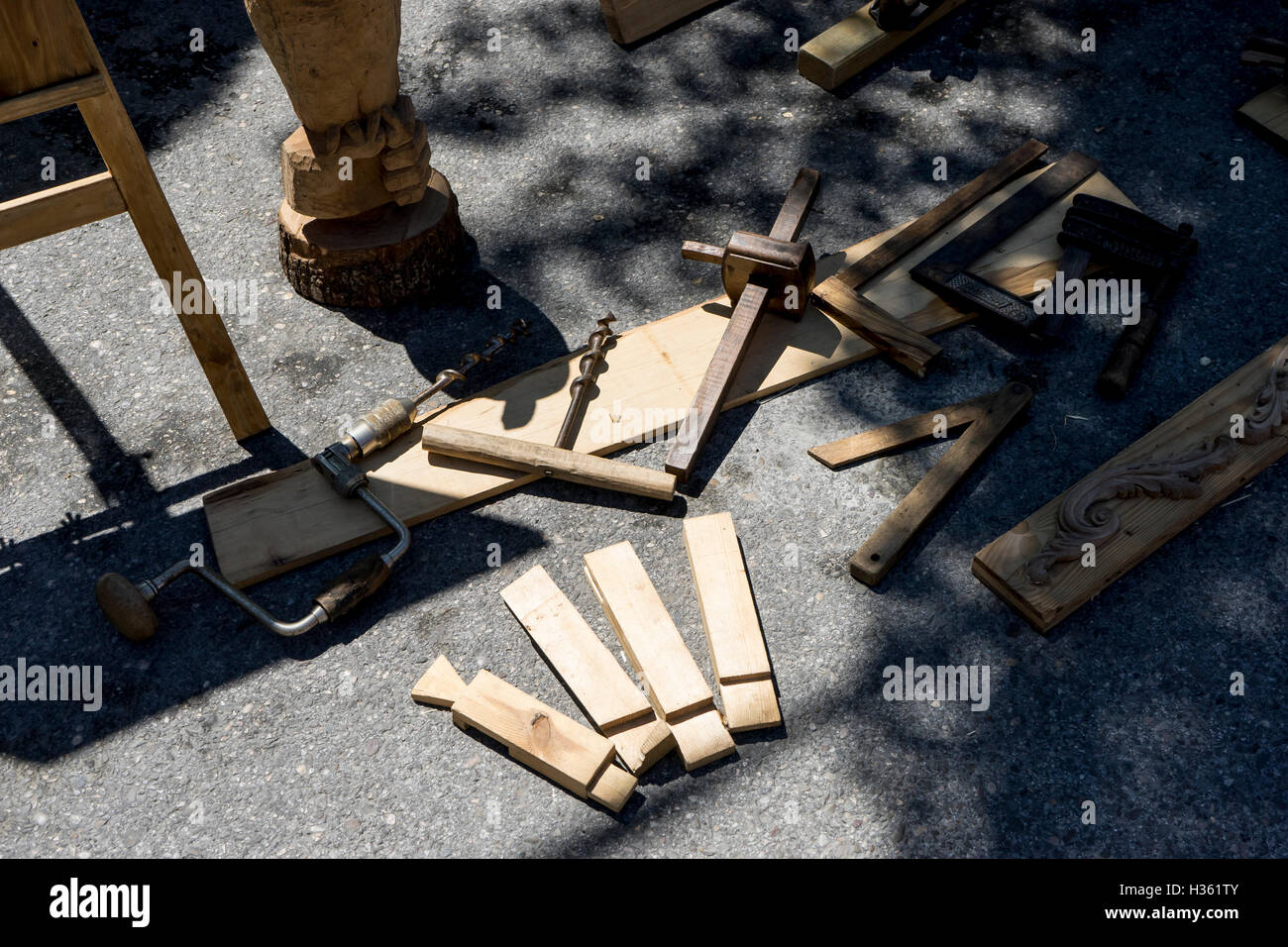 Traditional tools sculptor, wood, hammers and chisels for working stone ...