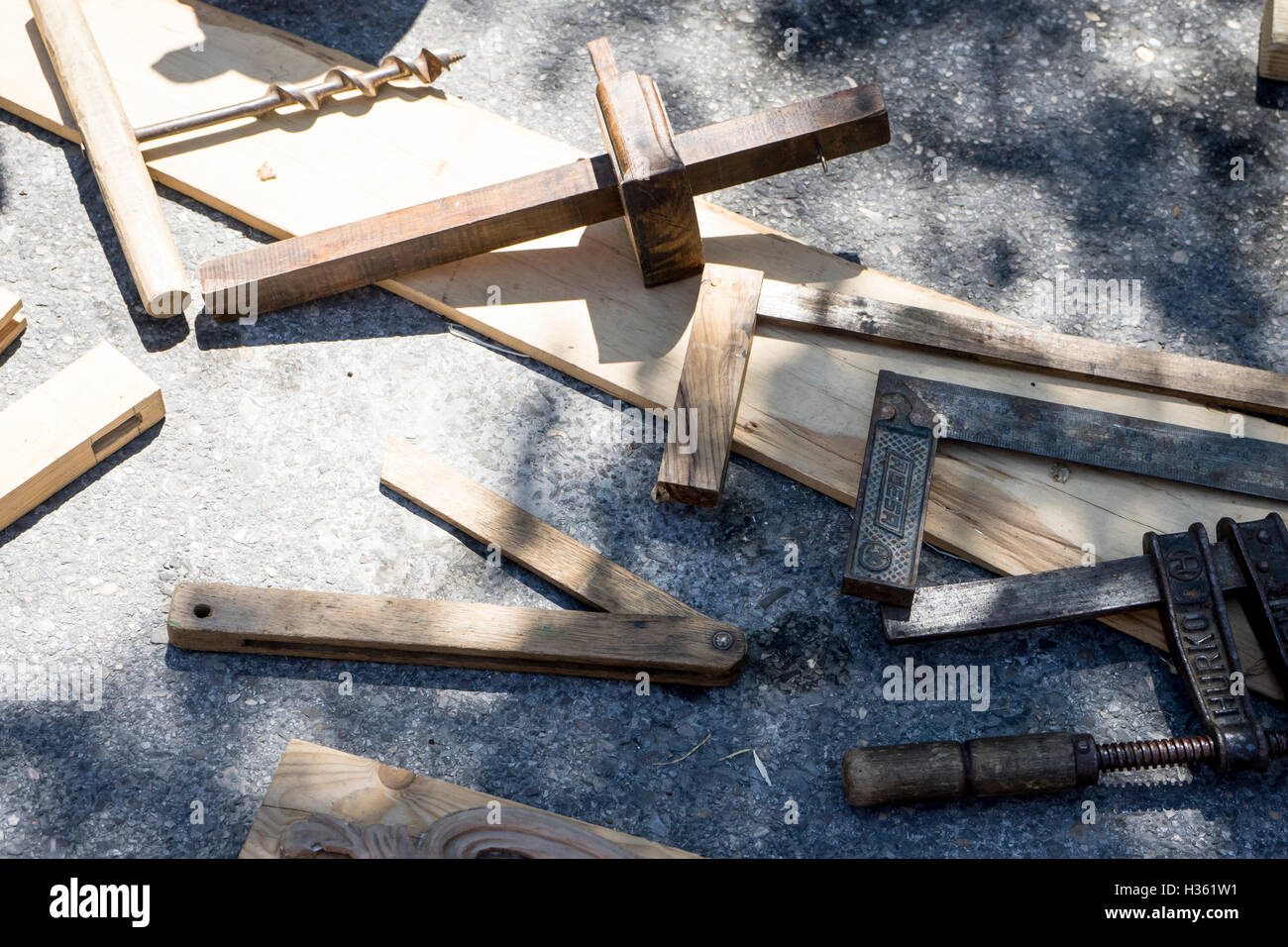 Traditional tools sculptor, wood, hammers and chisels for working stone ...