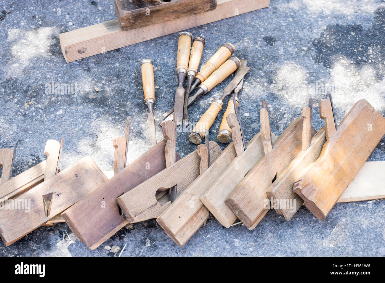 Workplace, Traditional tools sculptor, wood, hammers and chisels for ...