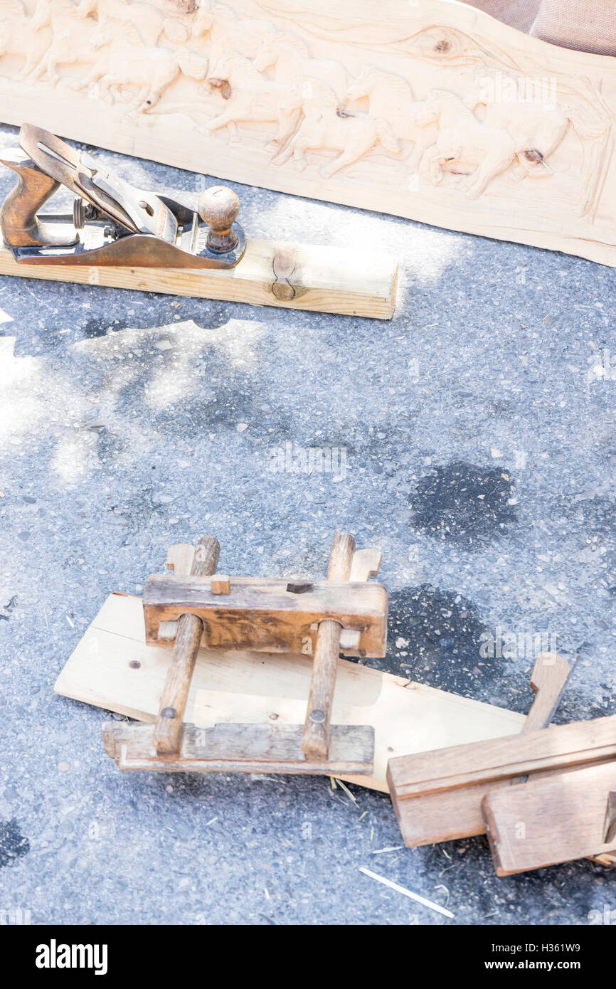 Traditional tools sculptor, wood, hammers and chisels for working stone ...