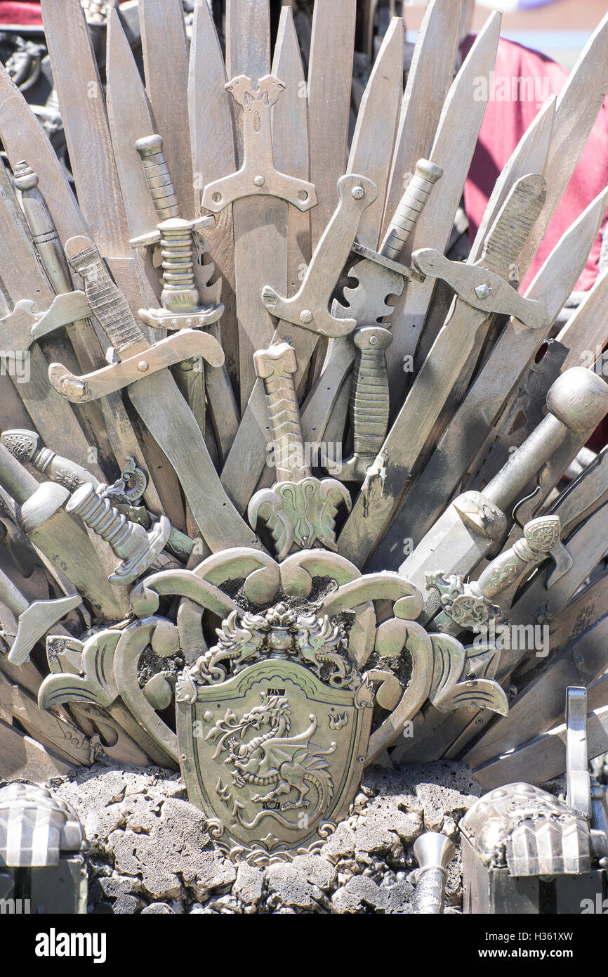Kinds, royal throne made of iron swords, seat of the king, symbol of ...