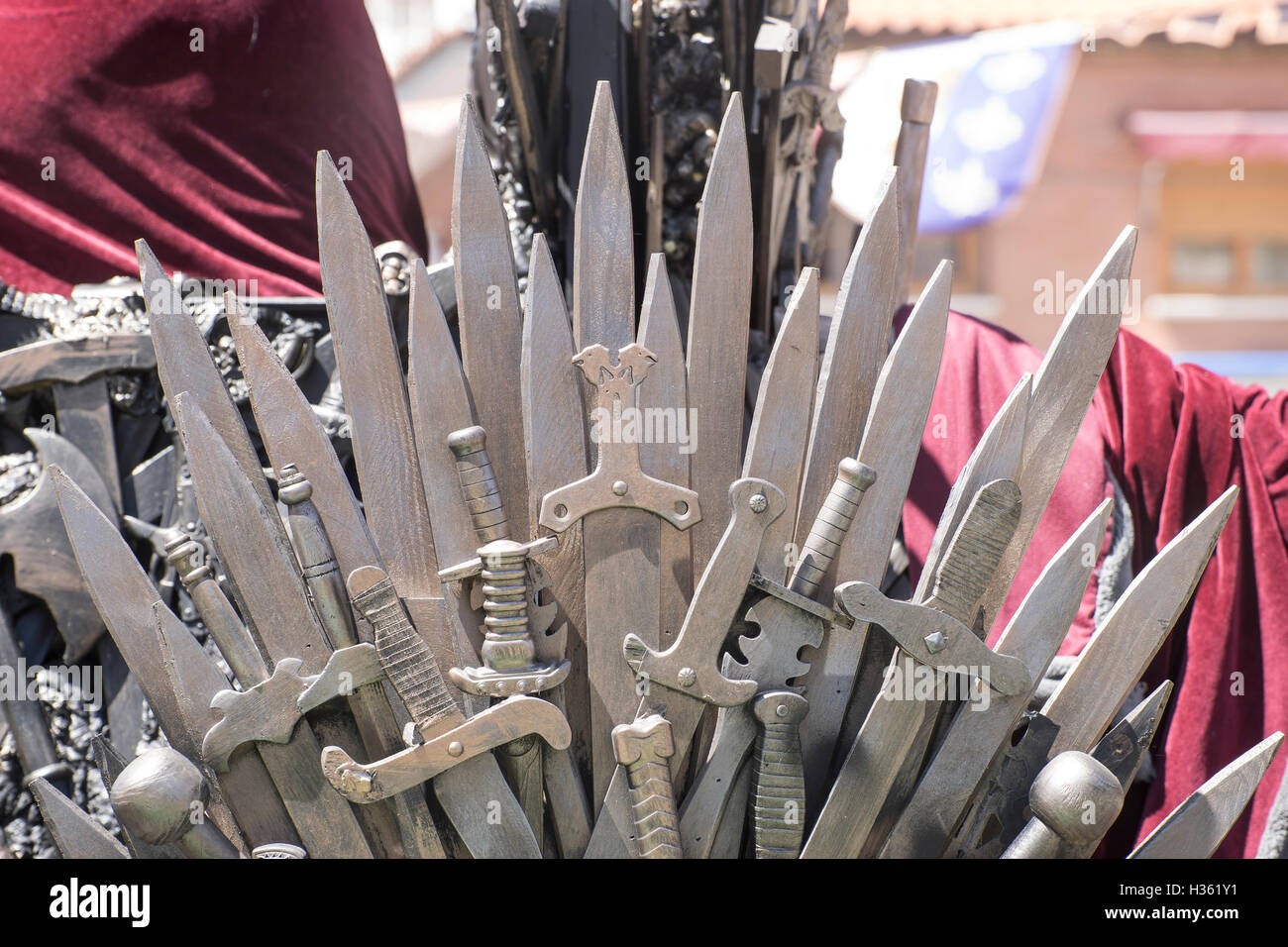 royal throne made of iron swords, seat of the king, symbol of power and ...