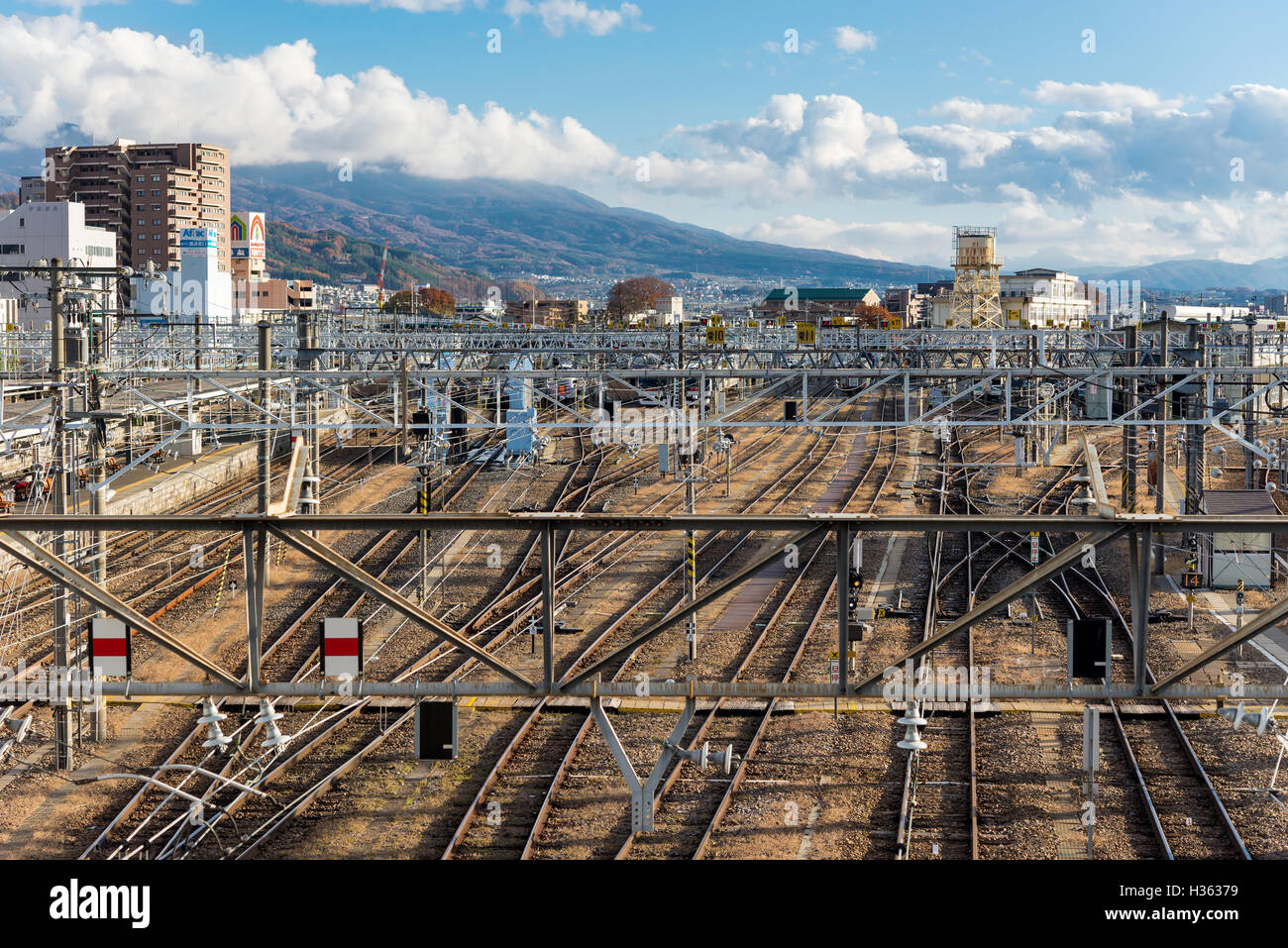 Train track line in Matsumoto Station, Japan Stock Photo - Alamy