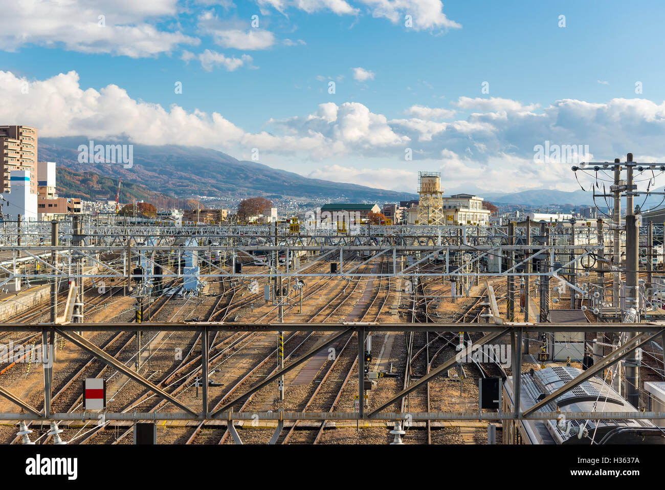 Train track line in Matsumoto Station, Japan Stock Photo - Alamy
