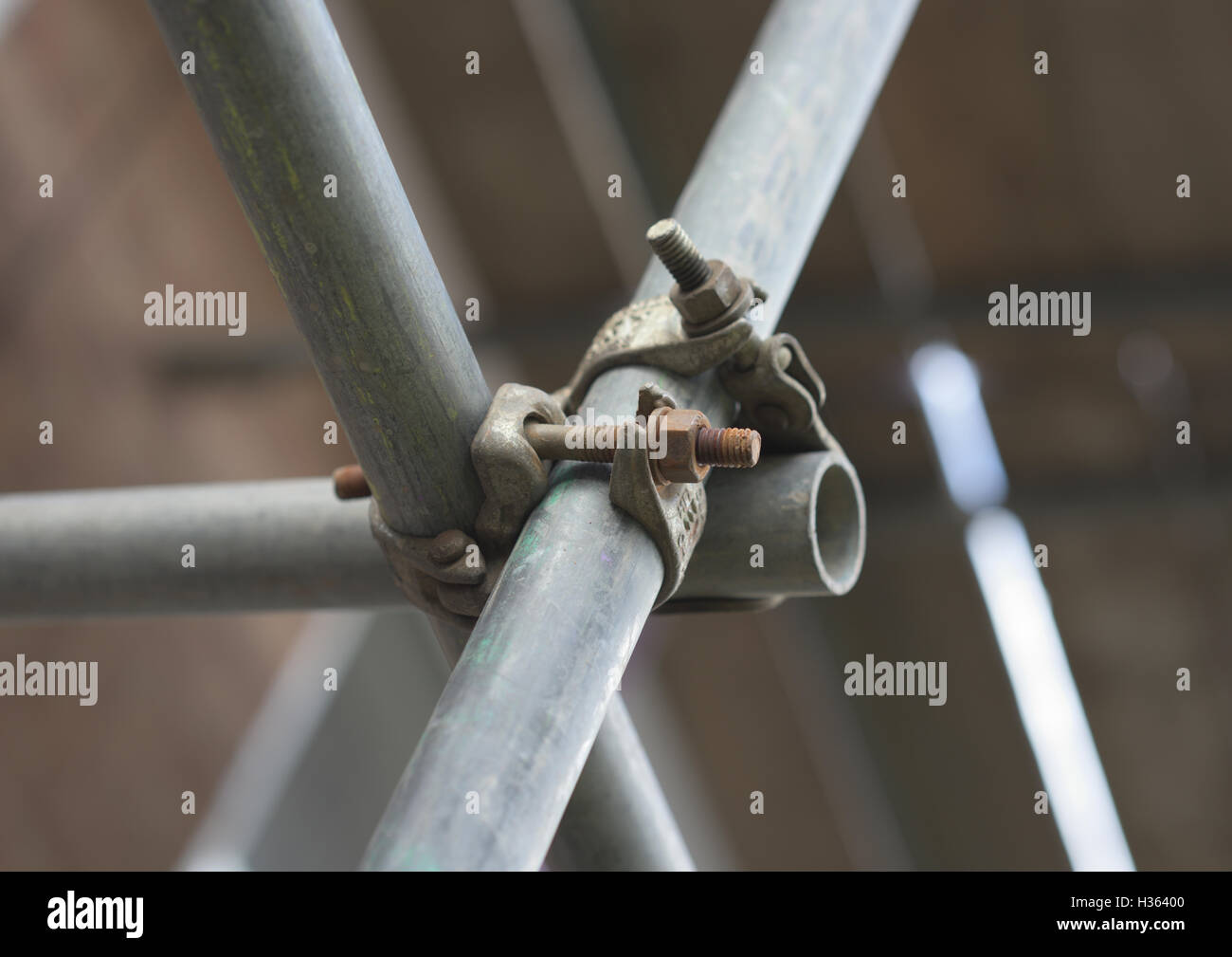 Scaffold clamp and tubes, scaffolding in north west england uk Stock ...
