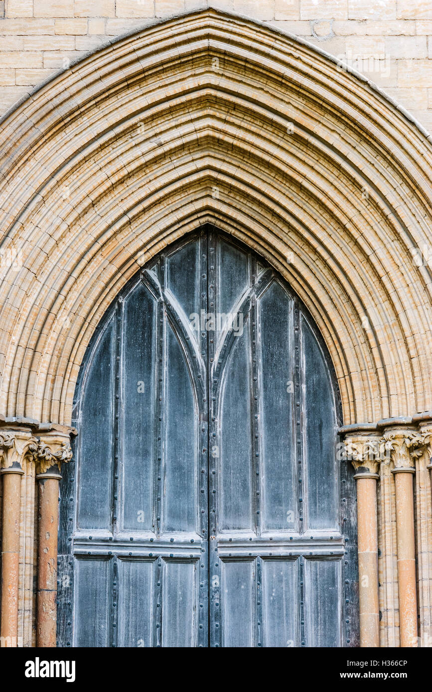 Peterborough Cathedral front wooden gate detail entrance outdoors Stock ...