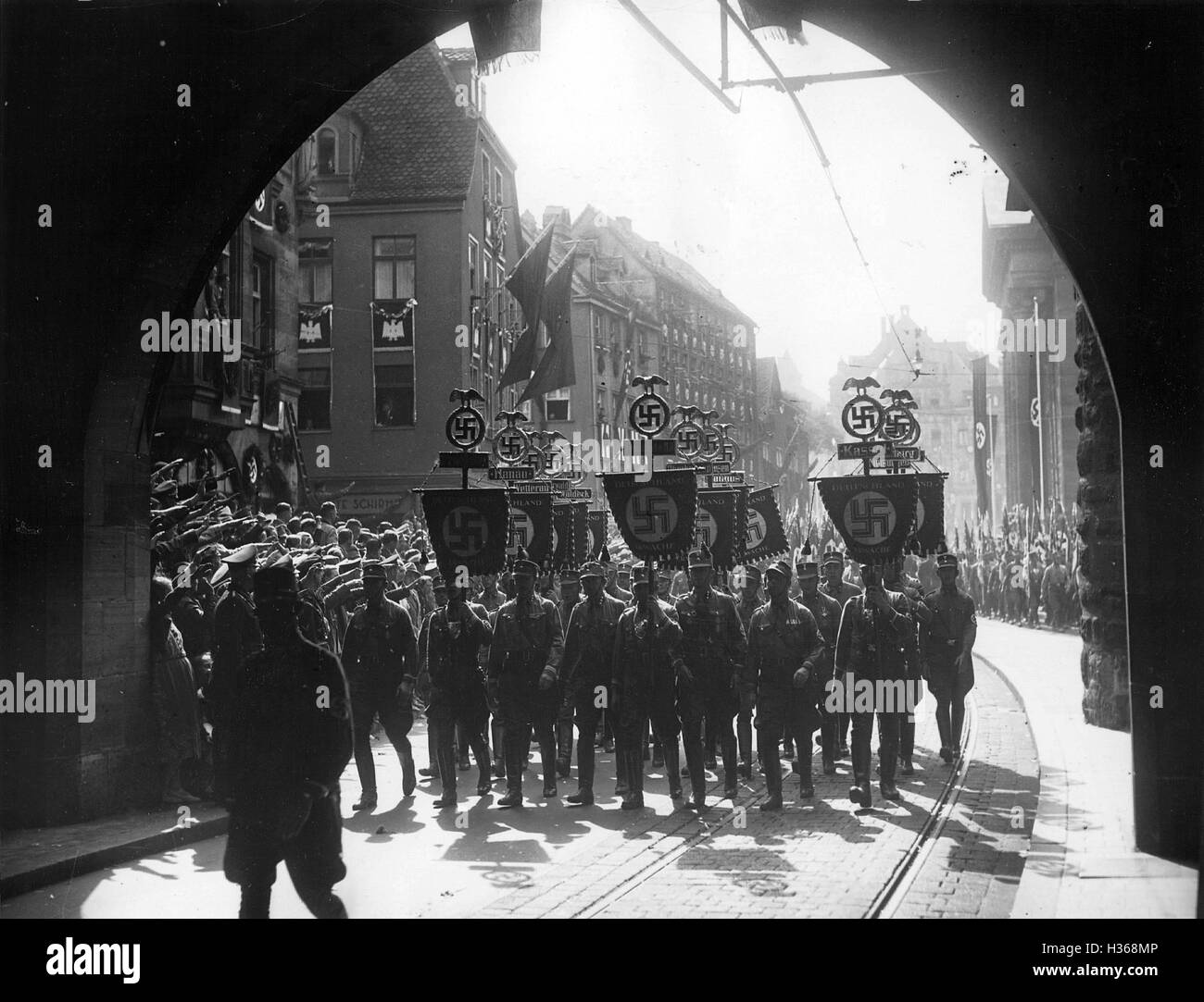 March of an SA formation through Nuremberg to the Nazi Party Rally ...