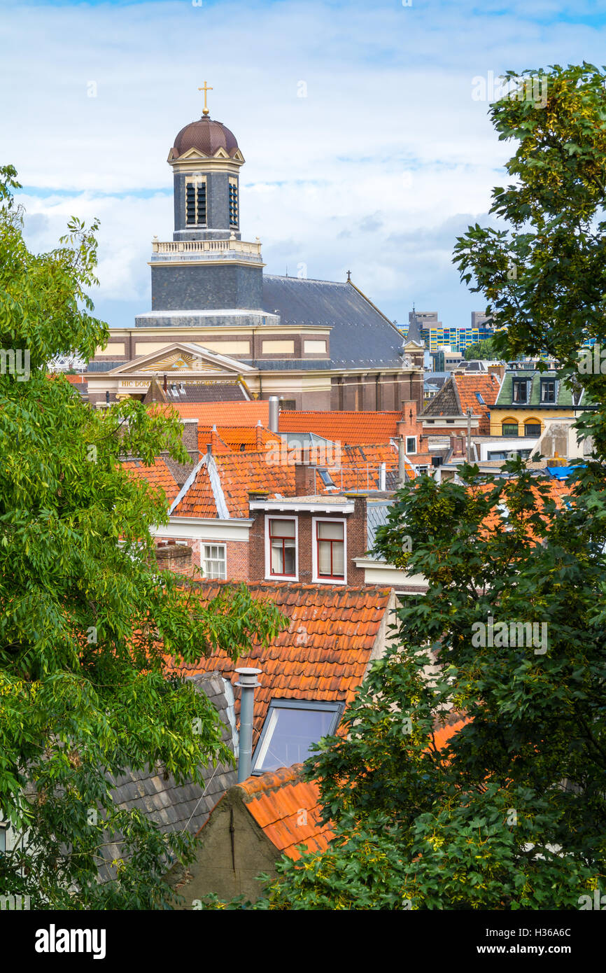 View to Hartebrugkerk church and houses from Burcht, citadel in old ...