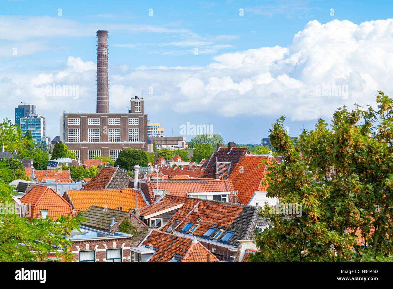 View of district heating plant and houses from Burcht, citadel in old ...