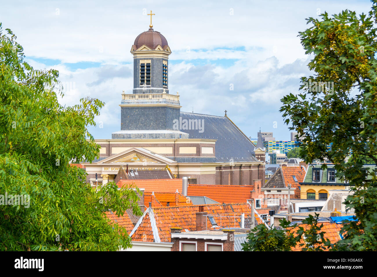 View of Hartebrugkerk church and houses from Burcht, citadel in old ...