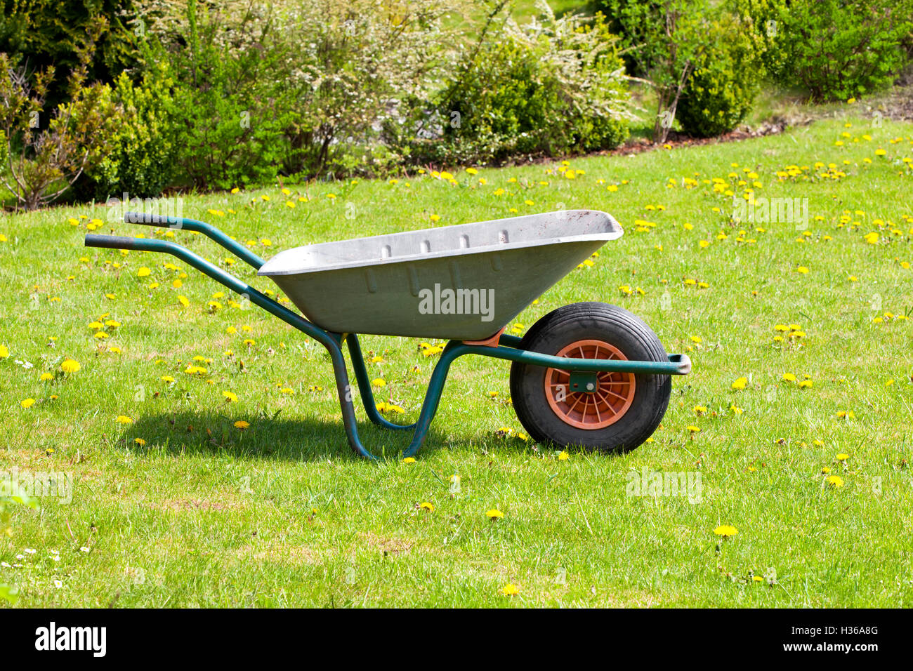 garden-wheelbarrow on green grass Stock Photo - Alamy