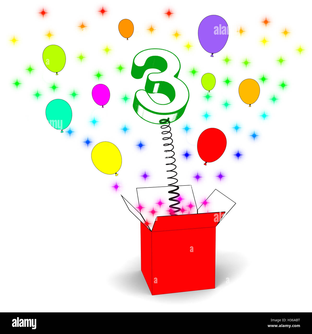 Number Three Surprise Box Means Celebration And Colourful Balloo Stock ...