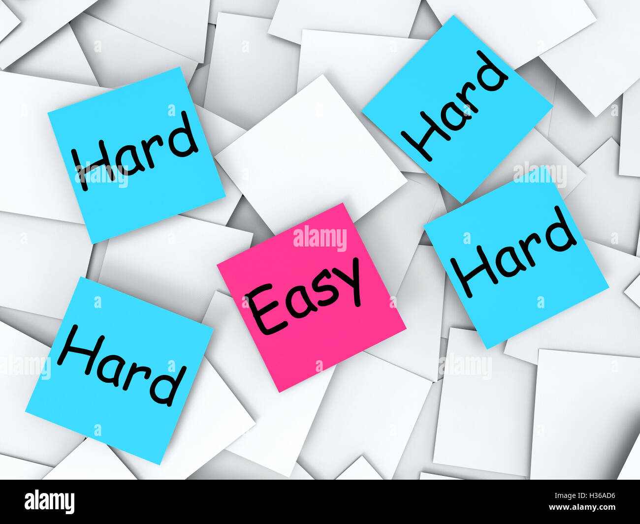 Easy Hard Post-It Notes Mean Effortless Or Challenging Stock Photo - Alamy