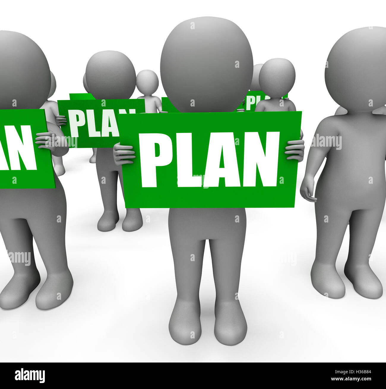 Characters Holding Plan Signs Show Objectives And Plans Stock Photo - Alamy