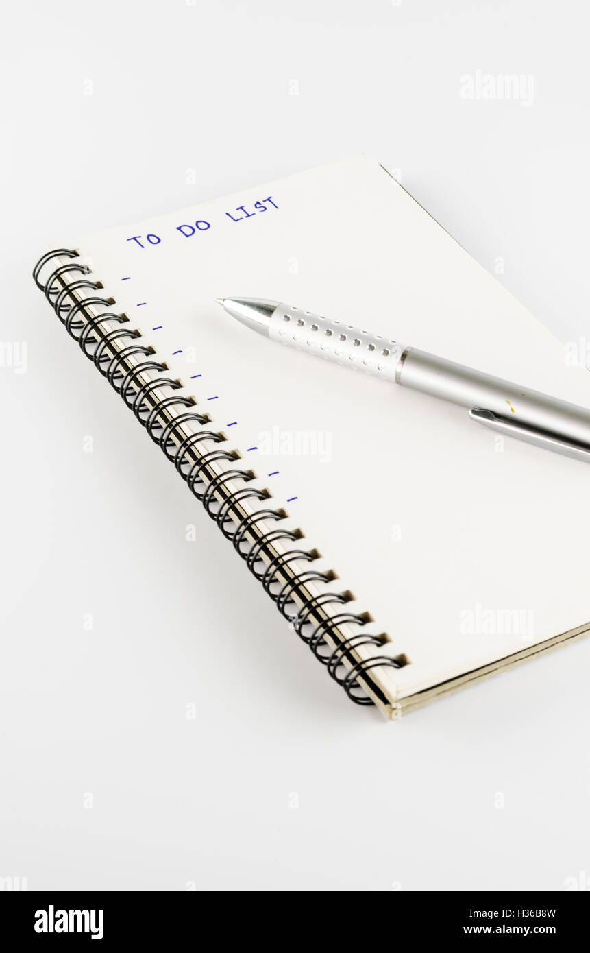 notebook with pen write to do list word Stock Photo - Alamy