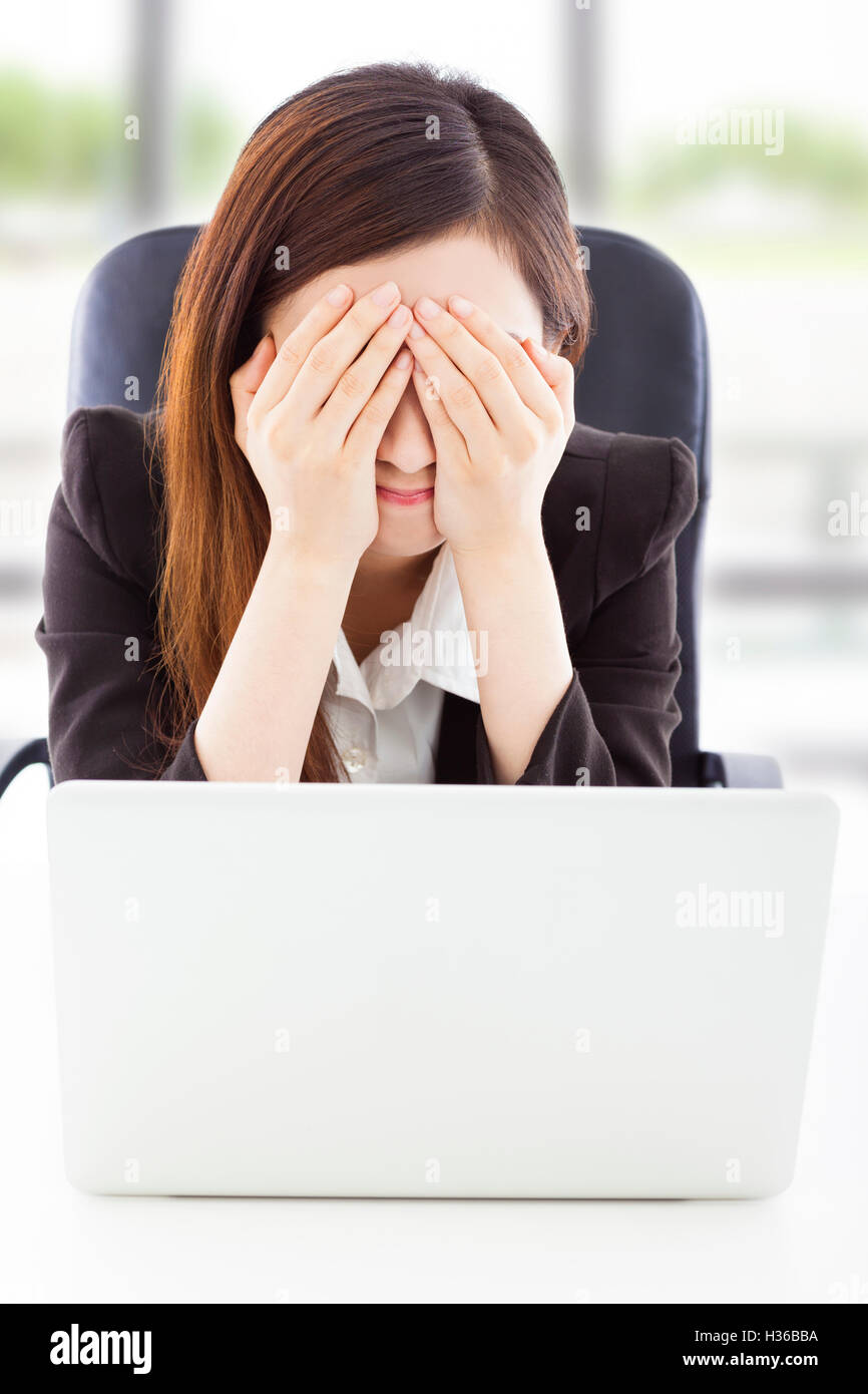 Young Business woman feel exhausted and cover her eyes Stock Photo - Alamy