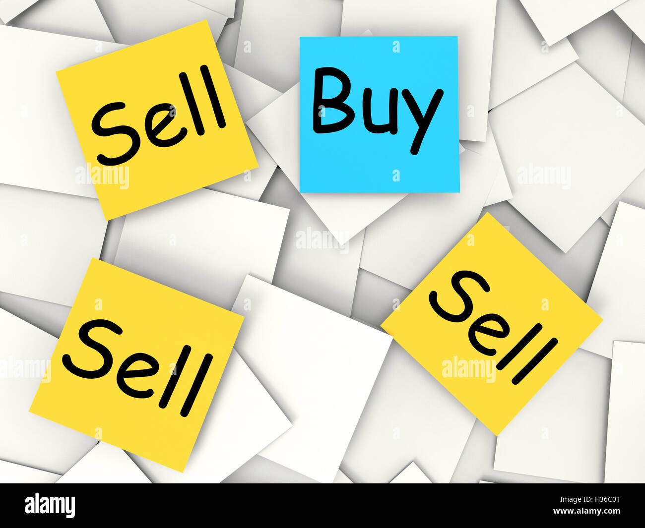 Buy Sell Post-It Notes Mean Buying And Selling Stock Photo - Alamy