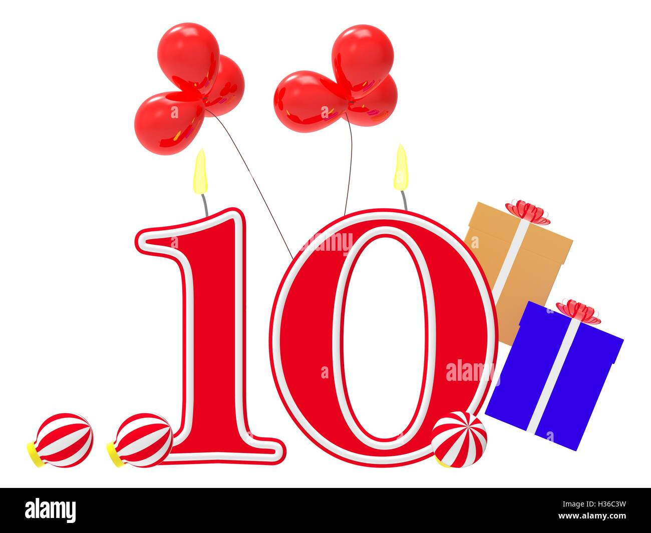 Number Ten Candles Show Holiday Decorations Or Christmas Celebra Stock ...