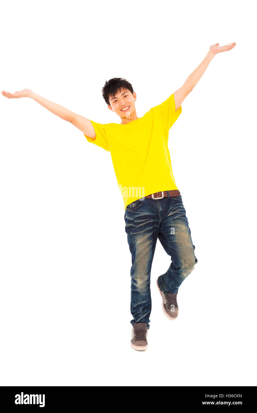 happy young man open arm to welcome Stock Photo - Alamy