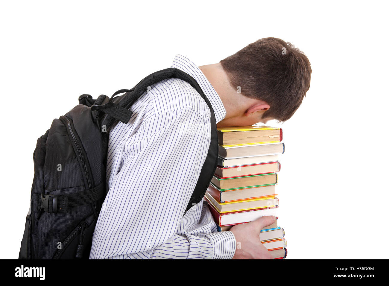 Tired Student with a Books Stock Photo - Alamy