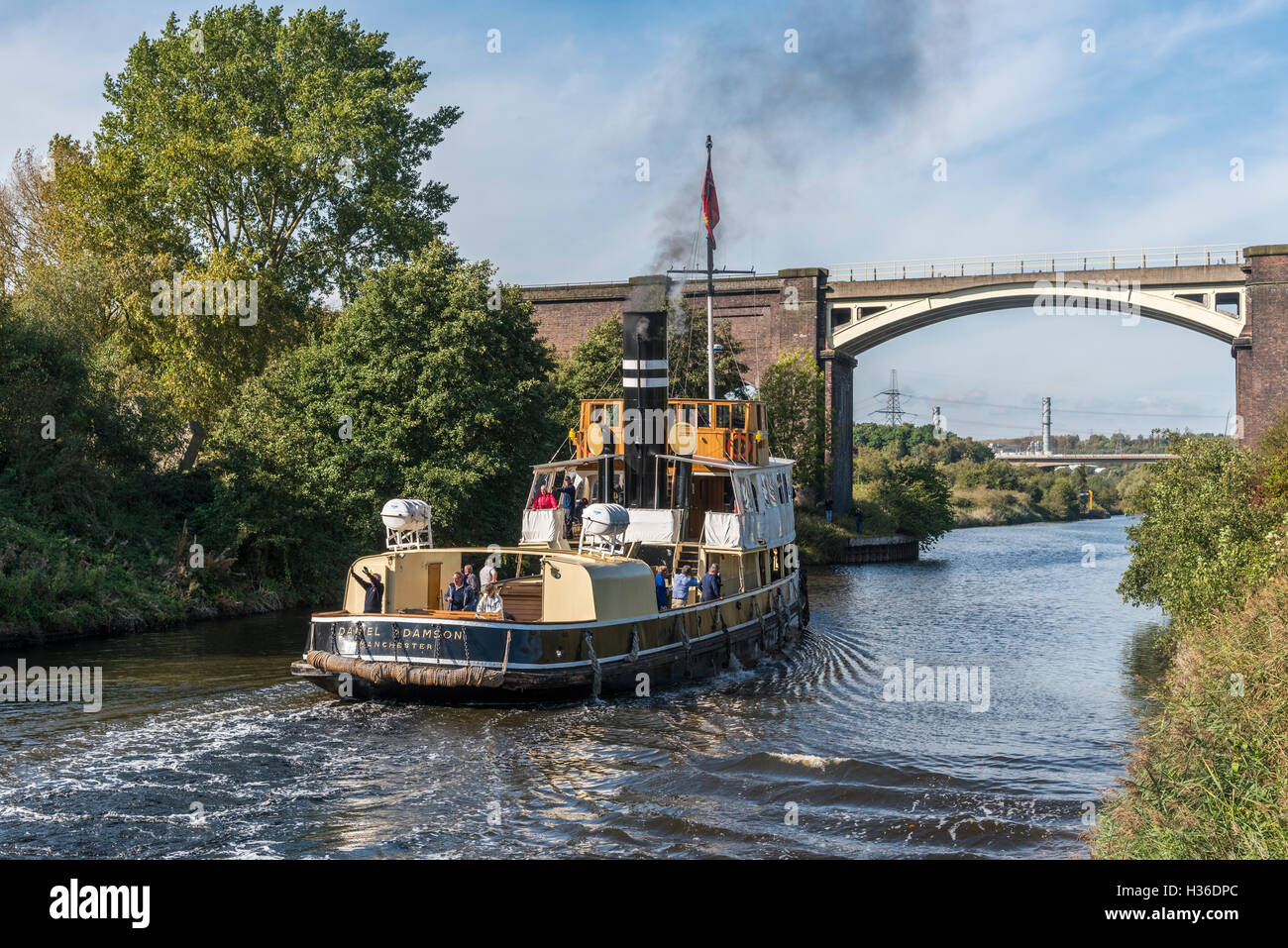 THe Daniel Adamson steam tug passing the swingbridge at Sutton Weaver ...