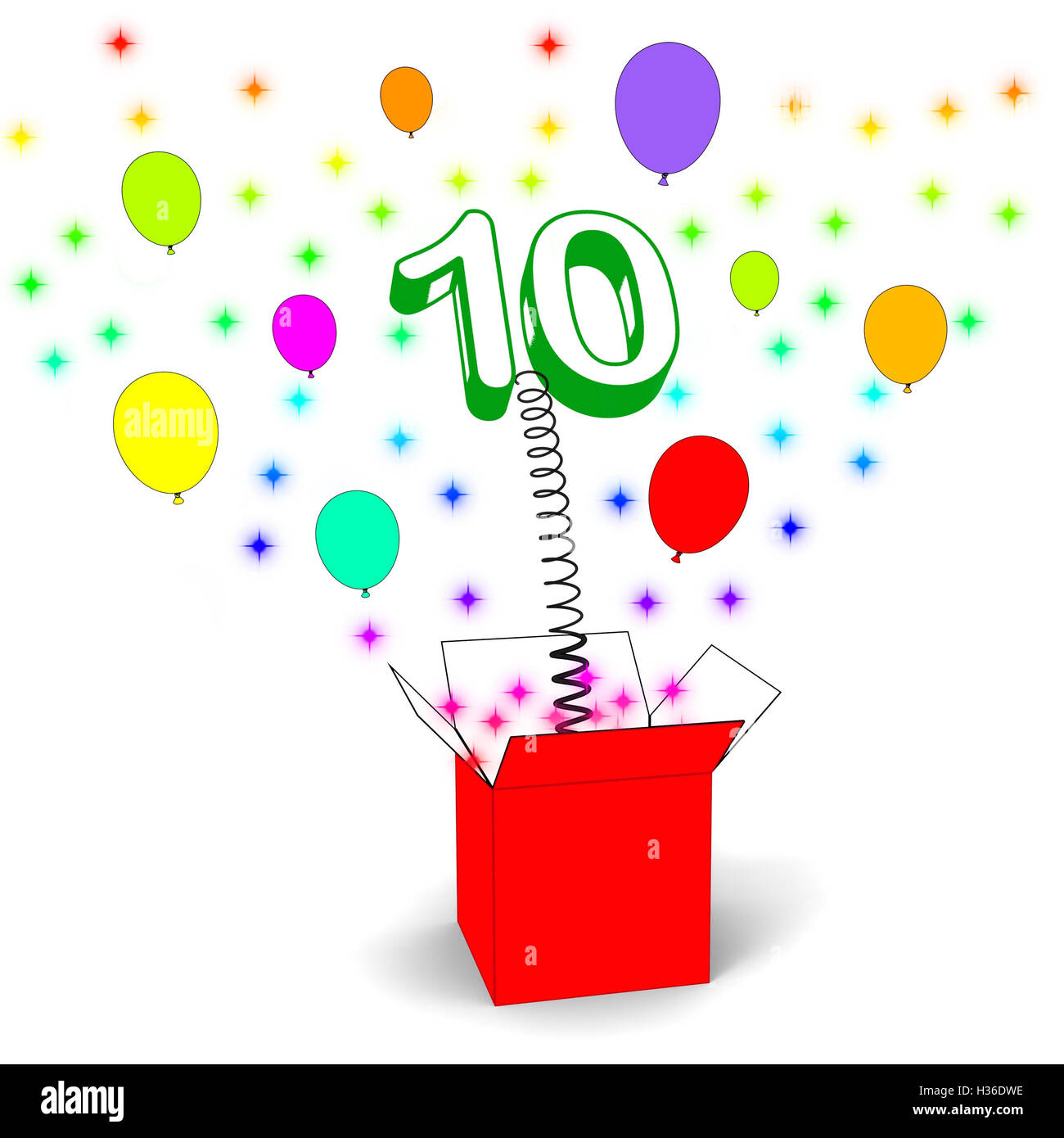 Number Ten Surprise Box Shows Numerical Toy Or Adornment Stock Photo ...