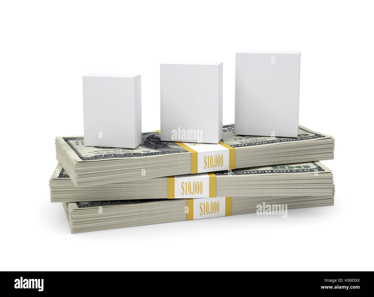 Box with software stand on pack of dollars Stock Photo - Alamy