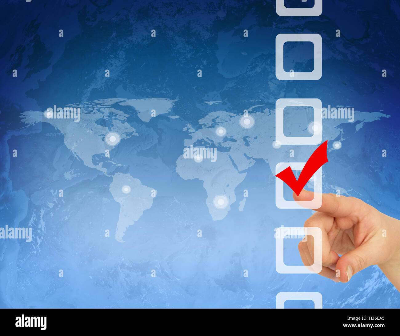 Hand pointing to the checkbox Stock Photo - Alamy