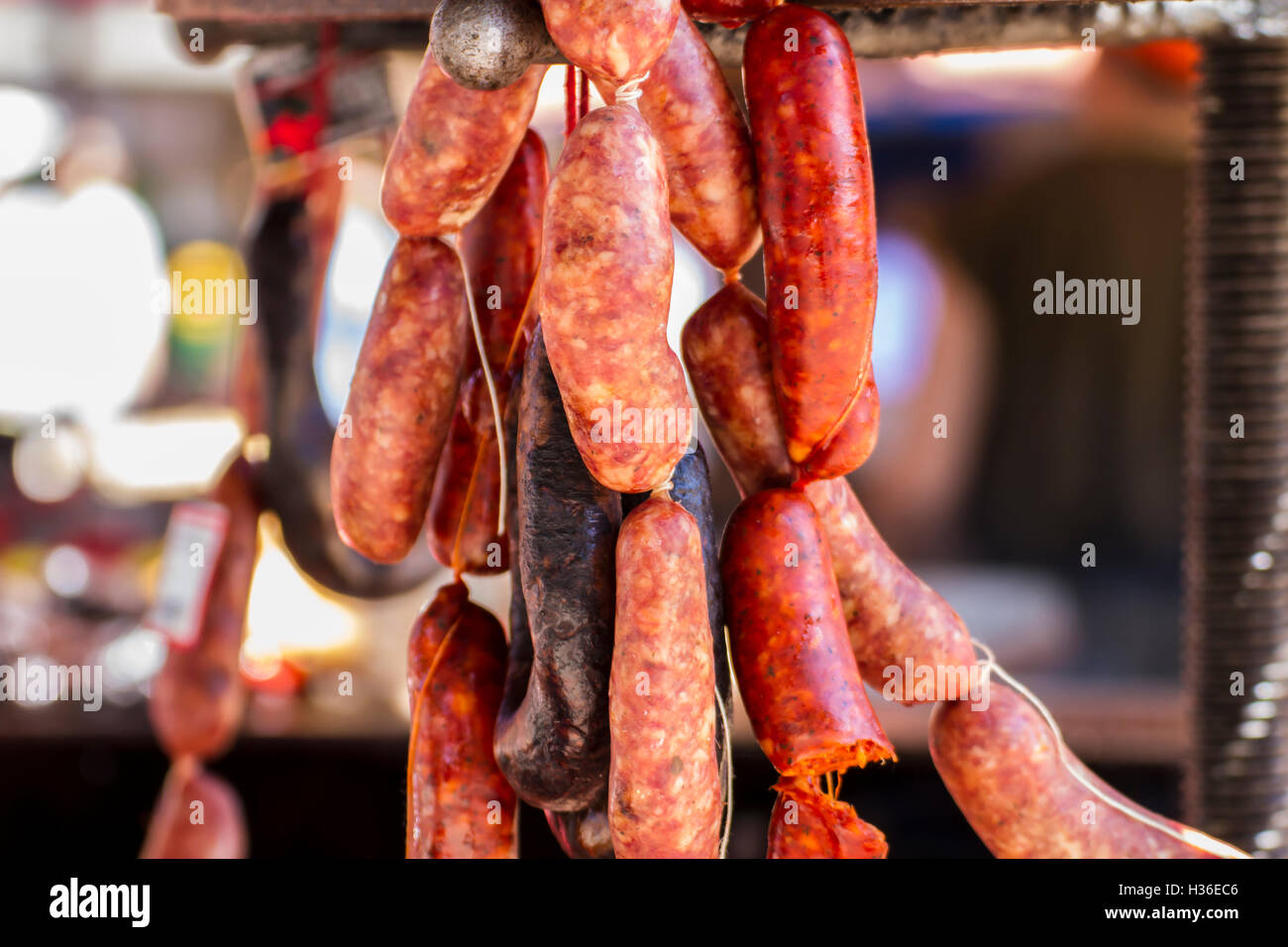 Party, artisan sausages in a medieval fair Stock Photo - Alamy