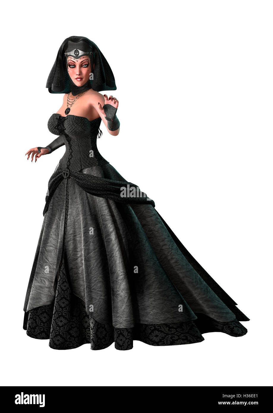 3D rendering of a beautiful witch isolated on white background Stock ...