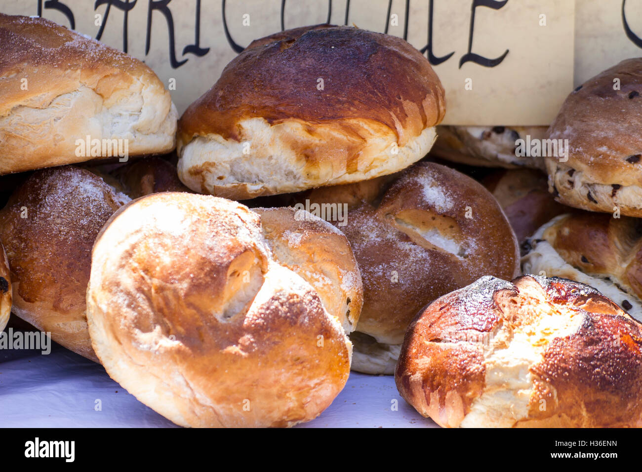 Handmade artisan bread in a medieval fair, healthy Stock Photo - Alamy