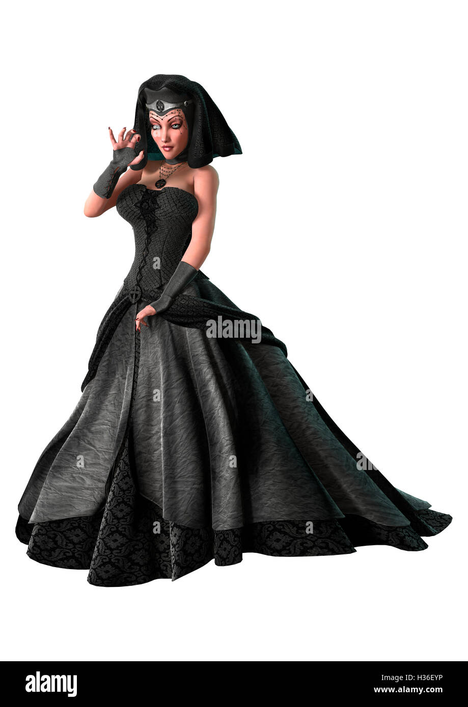 3D rendering of a beautiful witch isolated on white background Stock ...