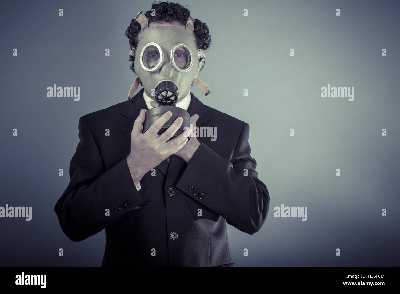 Apocalypse, Business man wearing a gask mask, pollution concept Stock ...
