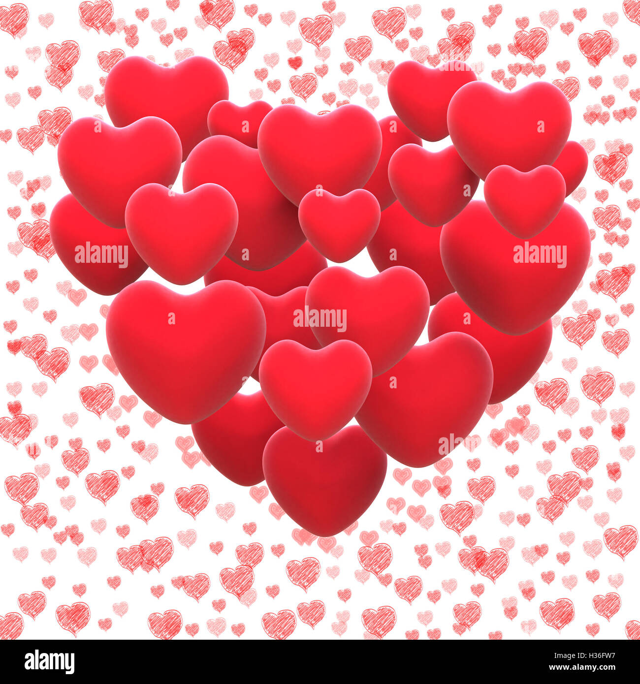 Heart Made With Hearts Shows Romantic Lover Or Passionate Couple Stock ...