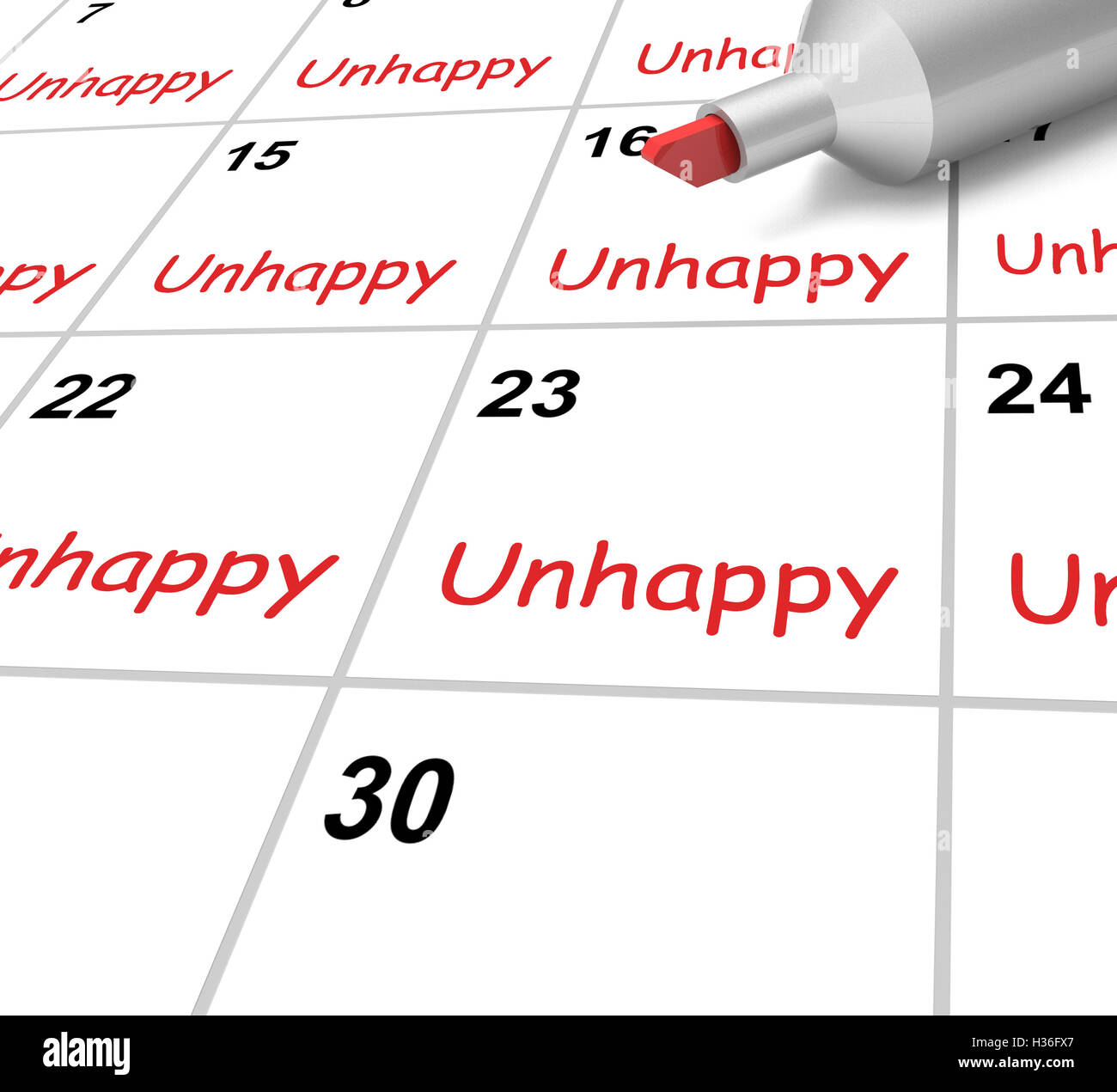 Unhappy Calendar Means Miserable Troubled Or Dissatisfied Stock Photo ...