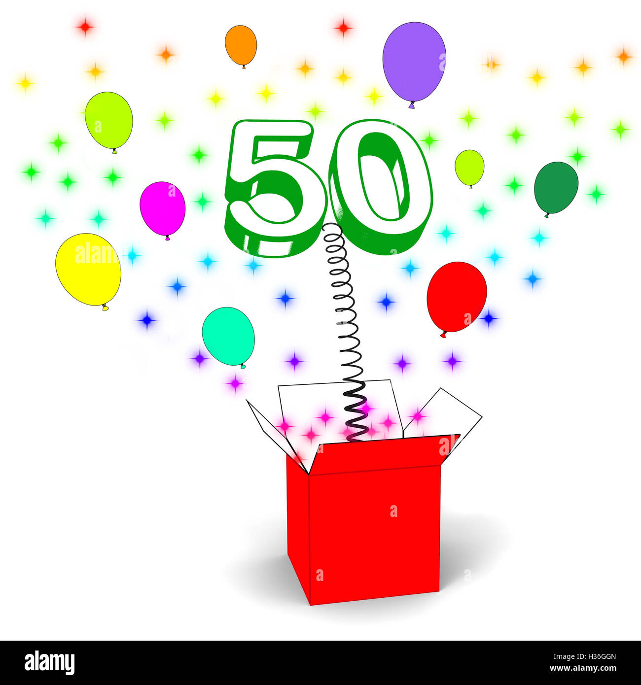 Number Fifty Surprise Box Means Creative Celebration Or Colourfu Stock ...