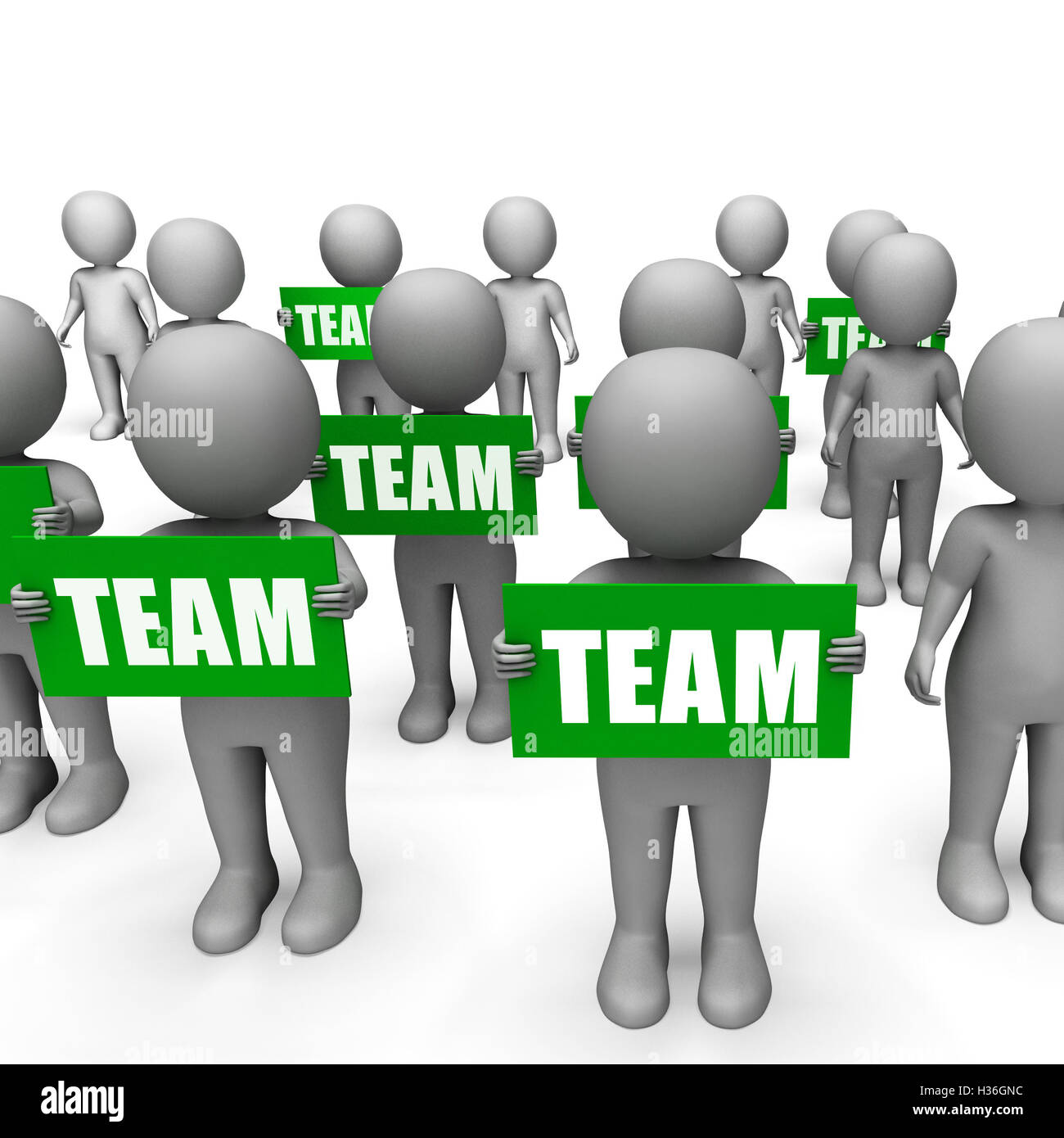 Characters Holding Team Signs Show Strength And Unity Stock Photo - Alamy