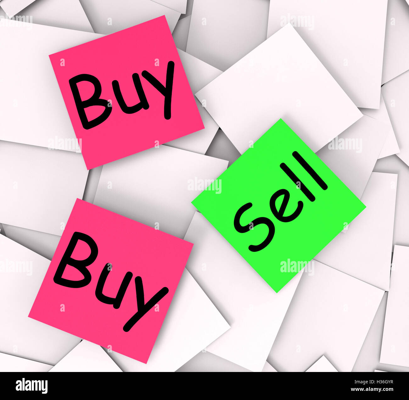 Buy Sell Post-It Notes Mean Shopping Retail And Trade Stock Photo - Alamy