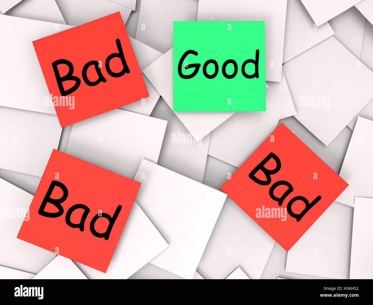 Good Bad Post-It Notes Show Excellent Or Dreadful Stock Photo - Alamy