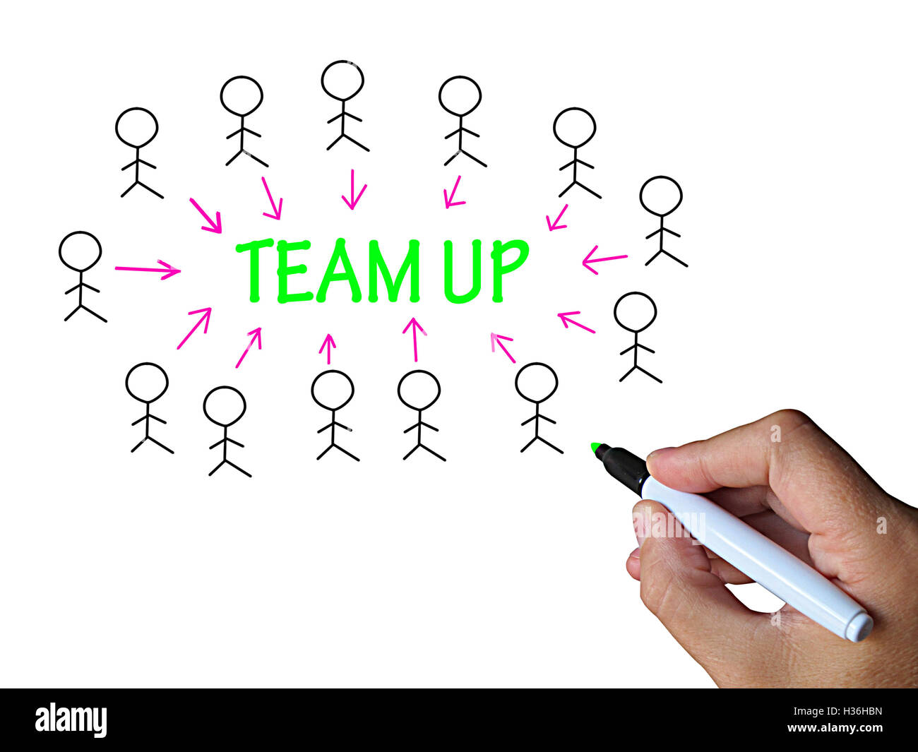 Team Up On Whiteboard Shows Collaboration And Support Stock Photo - Alamy